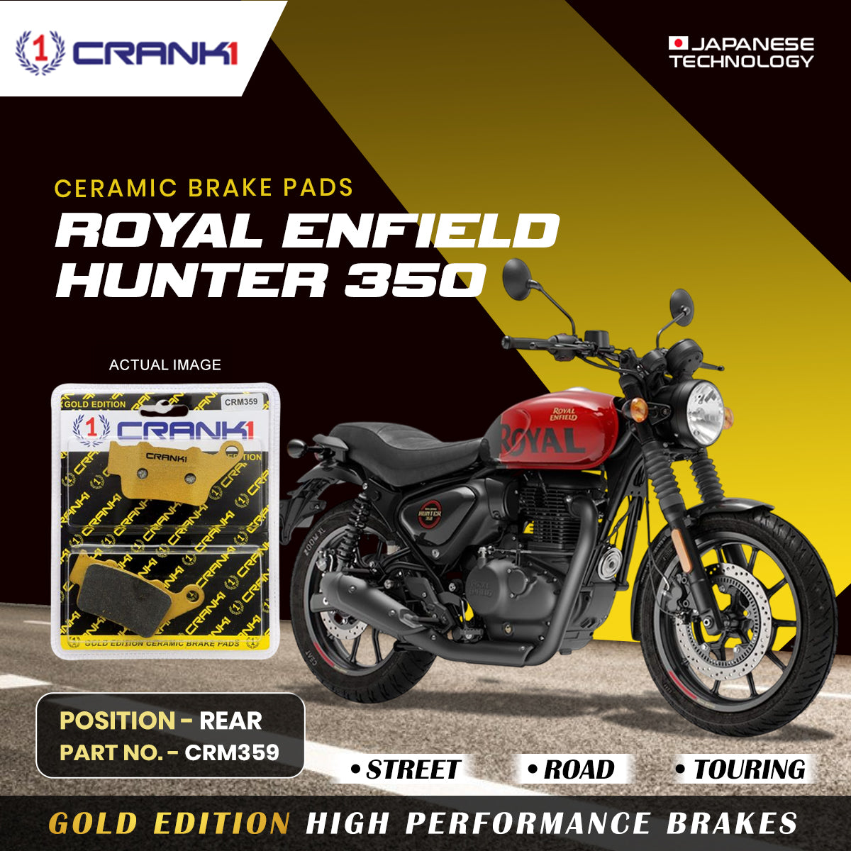 Ceramic Brake Pads For Royal Enfield Hunter 350 - Rear - CRM359 - 1 Se